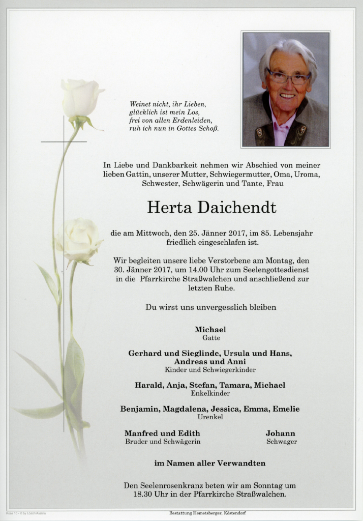 Daichendt Herta - Bestattung Hemetsberger | Särge | Urnen | Beratung im ...