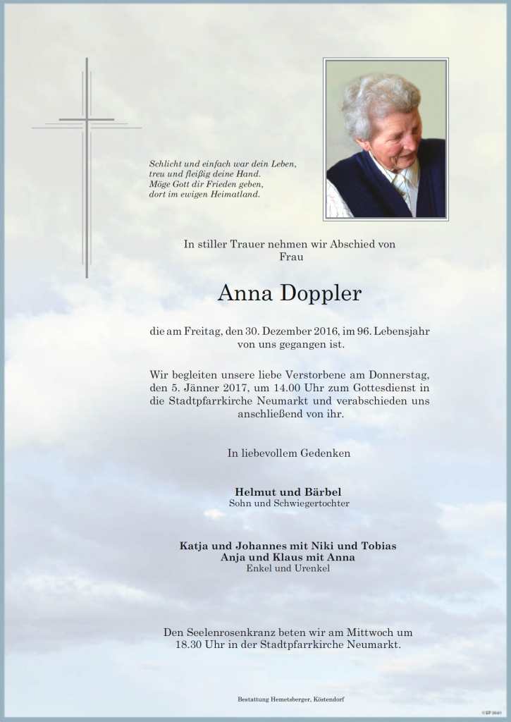 Doppler Anna - Bestattung Hemetsberger | Särge | Urnen | Beratung im ...