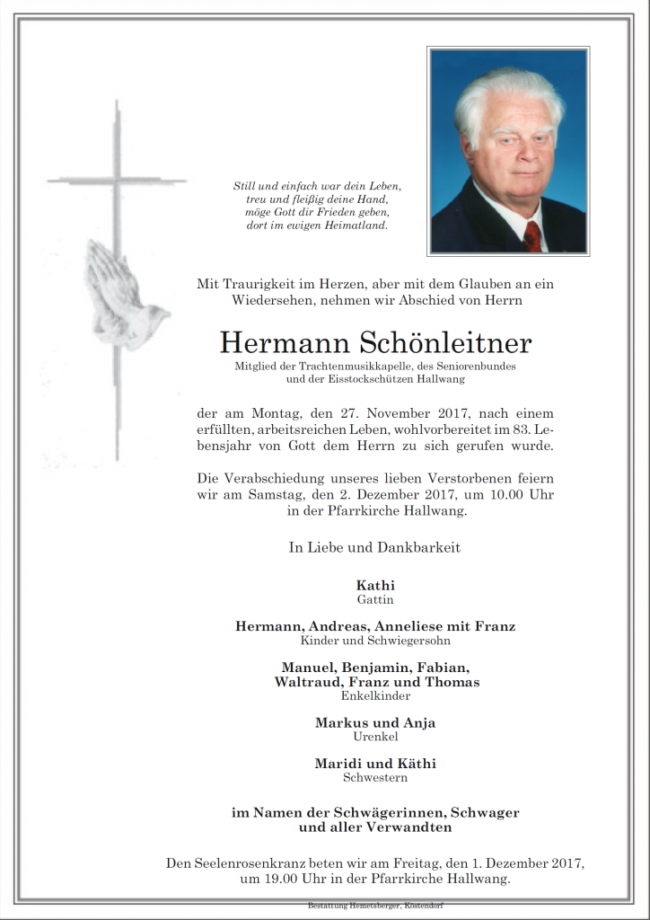 Schönleitner Hermann – Bestattung Hemetsberger | Särge | Urnen ... Schönleitner Hermann – Bestattung Hemetsberger | Särge | Urnen ...