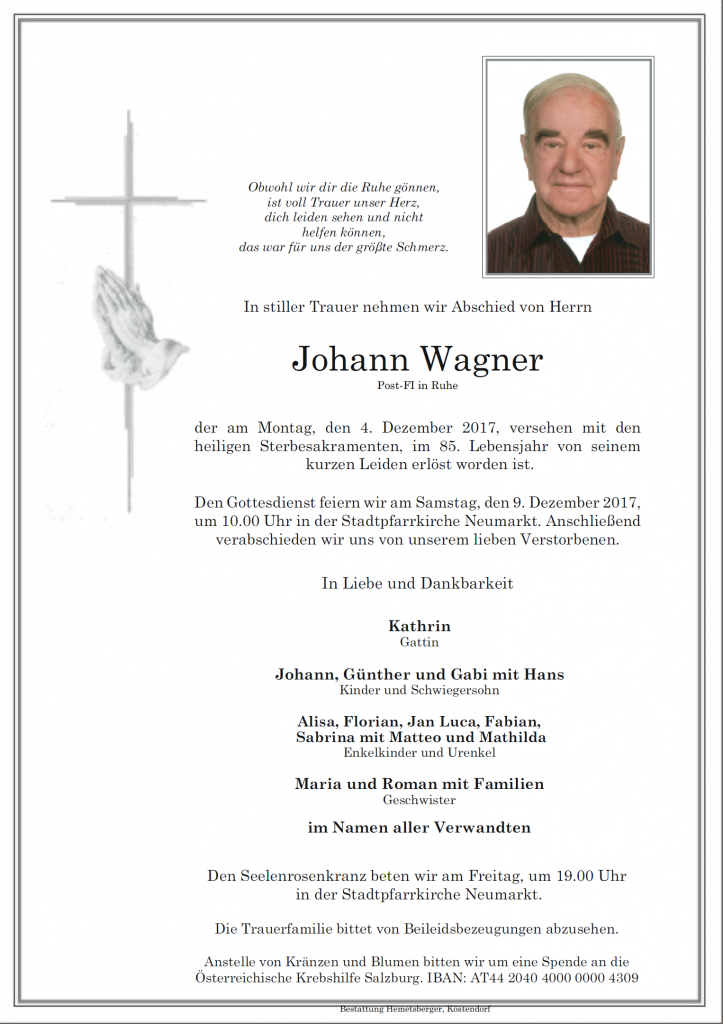 Wagner Johann - Bestattung Hemetsberger | Särge | Urnen | Beratung im ... Wagner Johann - Bestattung Hemetsberger | Särge | Urnen | Beratung im ...