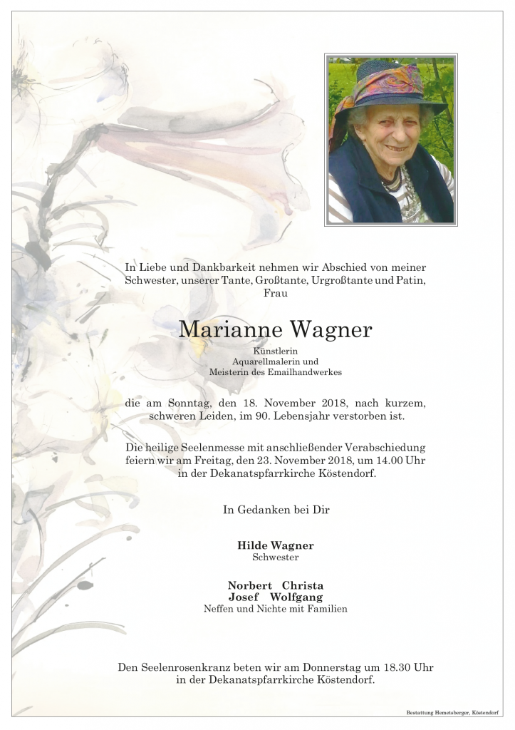 Wagner Marianne - Bestattung Hemetsberger | Särge | Urnen | Beratung im ... Wagner Marianne - Bestattung Hemetsberger | Särge | Urnen | Beratung im ...