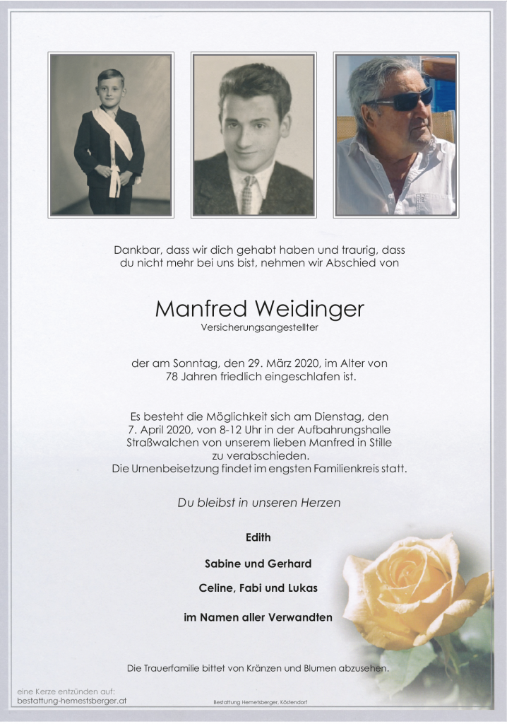 Weidinger Manfred - Bestattung Hemetsberger | Särge | Urnen | Beratung im Trauerfall