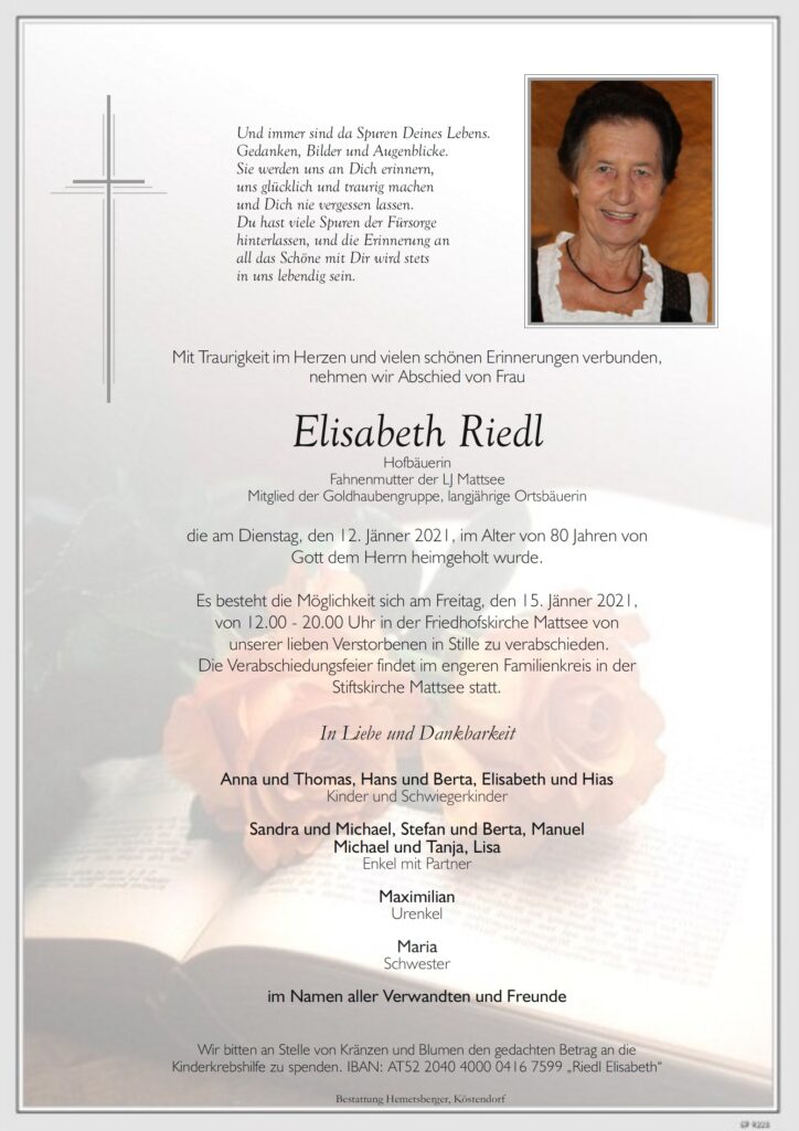 Riedl Elisabeth - Bestattung Hemetsberger | Särge | Urnen | Beratung im ...