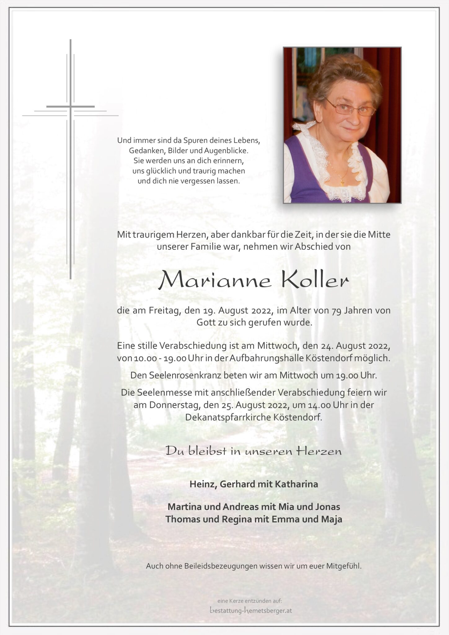 Marianne Koller - Bestattung Hemetsberger | Särge | Urnen | Beratung im ... Marianne Koller - Bestattung Hemetsberger | Särge | Urnen | Beratung im ...