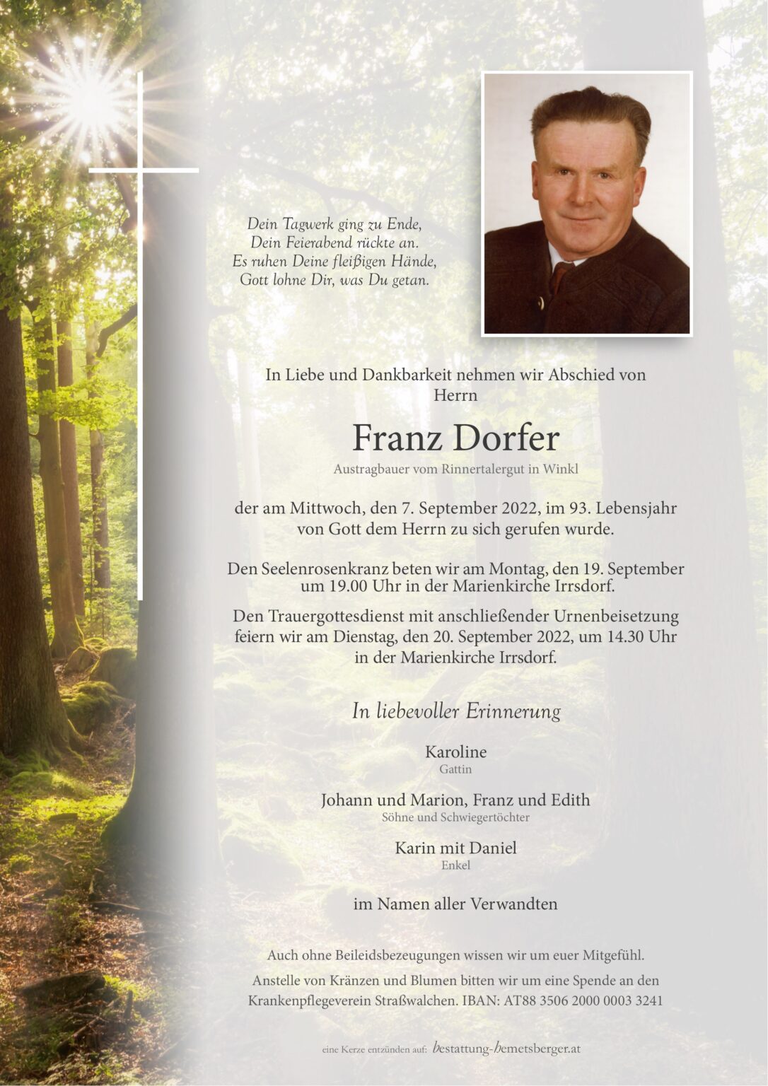 Franz Dorfer - Bestattung Hemetsberger | Särge | Urnen | Beratung im ...