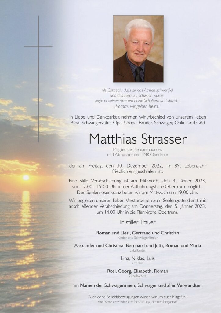 Matthias Strasser - Bestattung Hemetsberger | Särge | Urnen | Beratung im Trauerfall