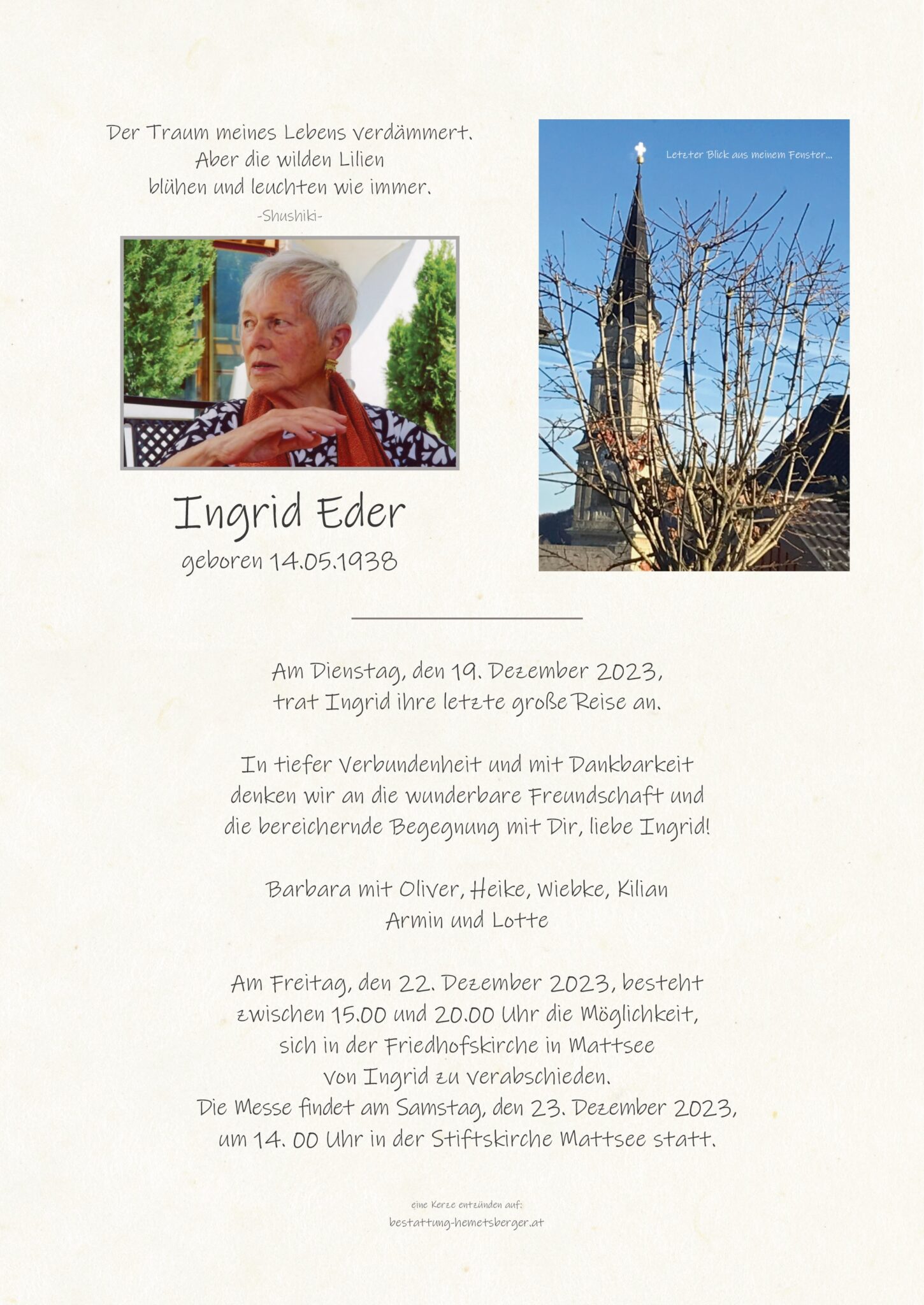 Ingrid Eder - Bestattung Hemetsberger | Särge | Urnen | Beratung im ...