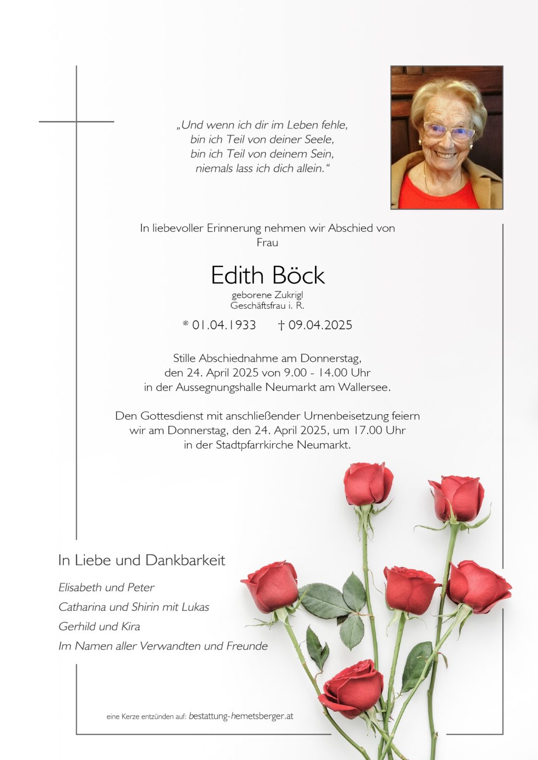 Edith Böck - Bestattung Hemetsberger | Särge | Urnen | Beratung im ...