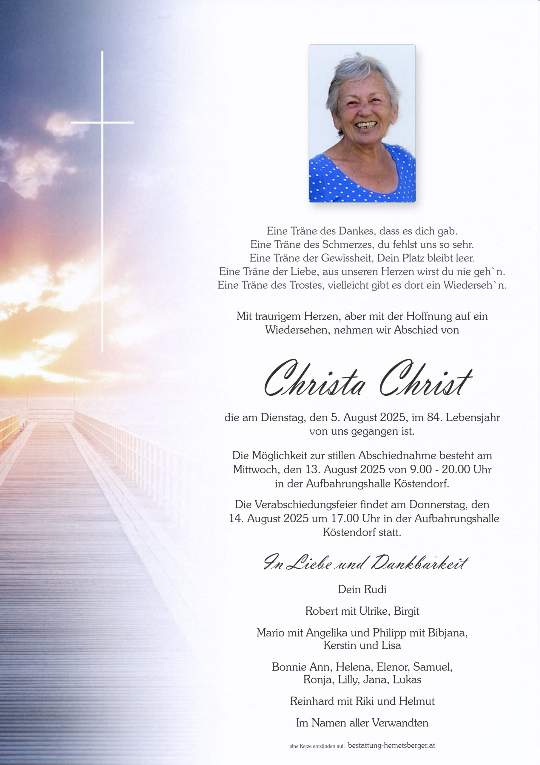 Christa Christ - Bestattung Hemetsberger | Särge | Urnen | Beratung im ...